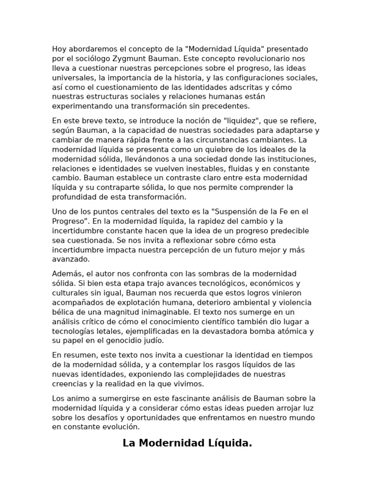 Modernidad Líquida | PDF
