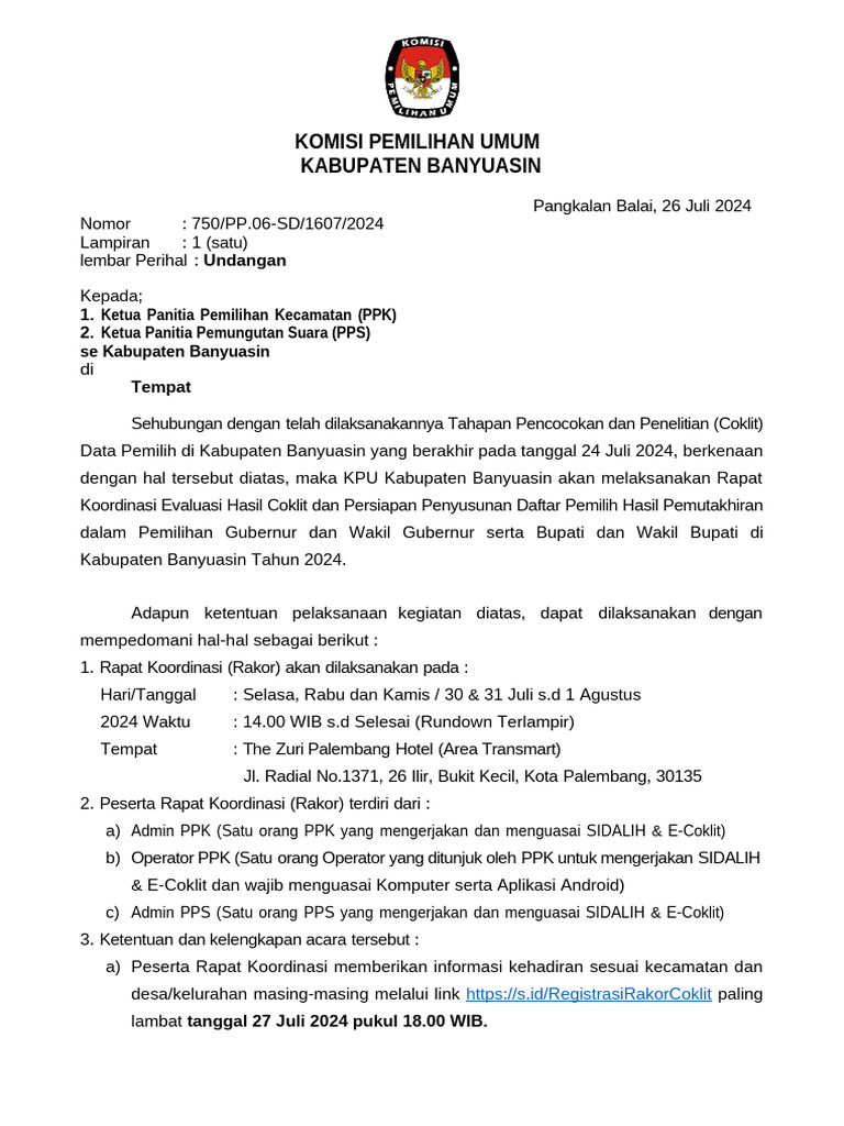 Und Ppk-Pps-Rakor Evaluasi E-Coklit 30-1 Aug 2024 | PDF