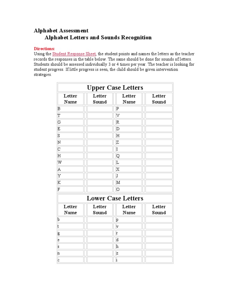 Alphabet Assessment | PDF