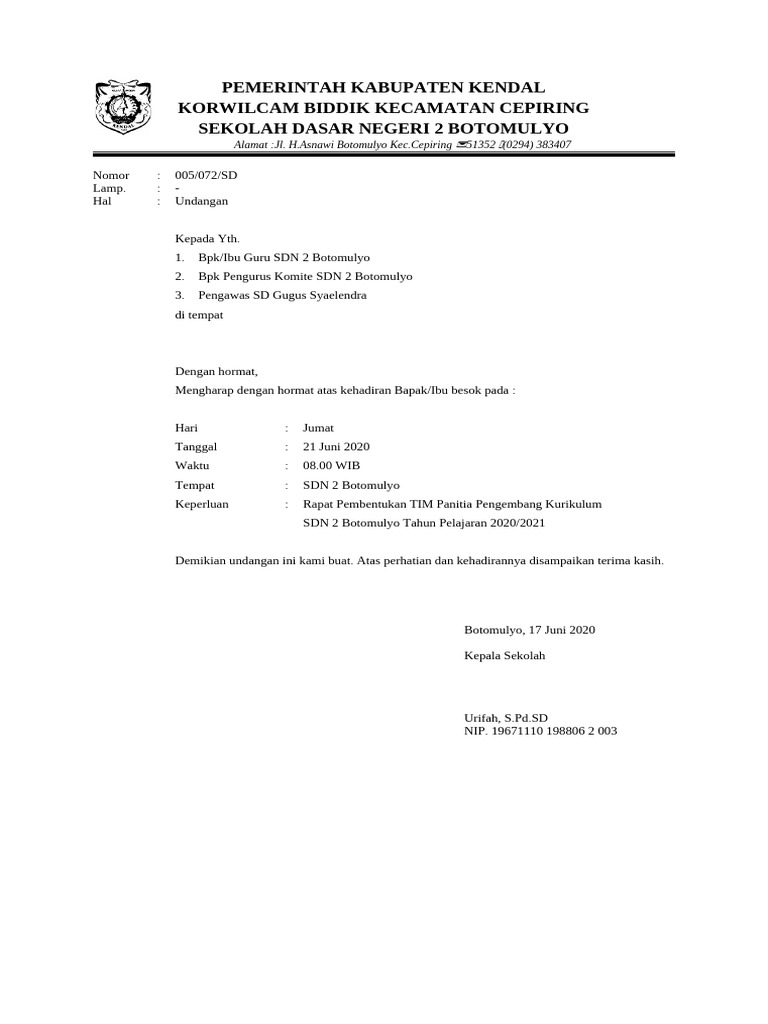 1 Undangan Dan BA Pengembngn Kur SD 2019 2020 Ok | PDF