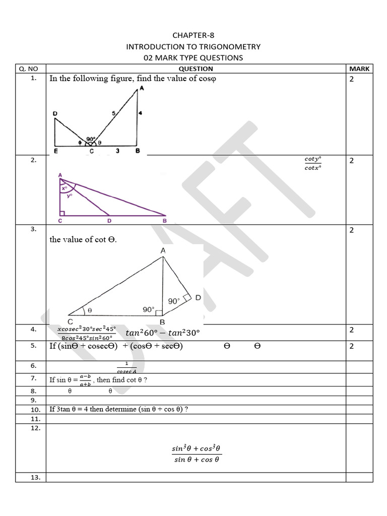 2 Mark Type (Introduction To Trigonometry) | PDF