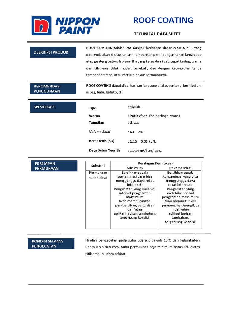 RS15568 - TDS - Nippon Roof Coating - 14042023 | PDF