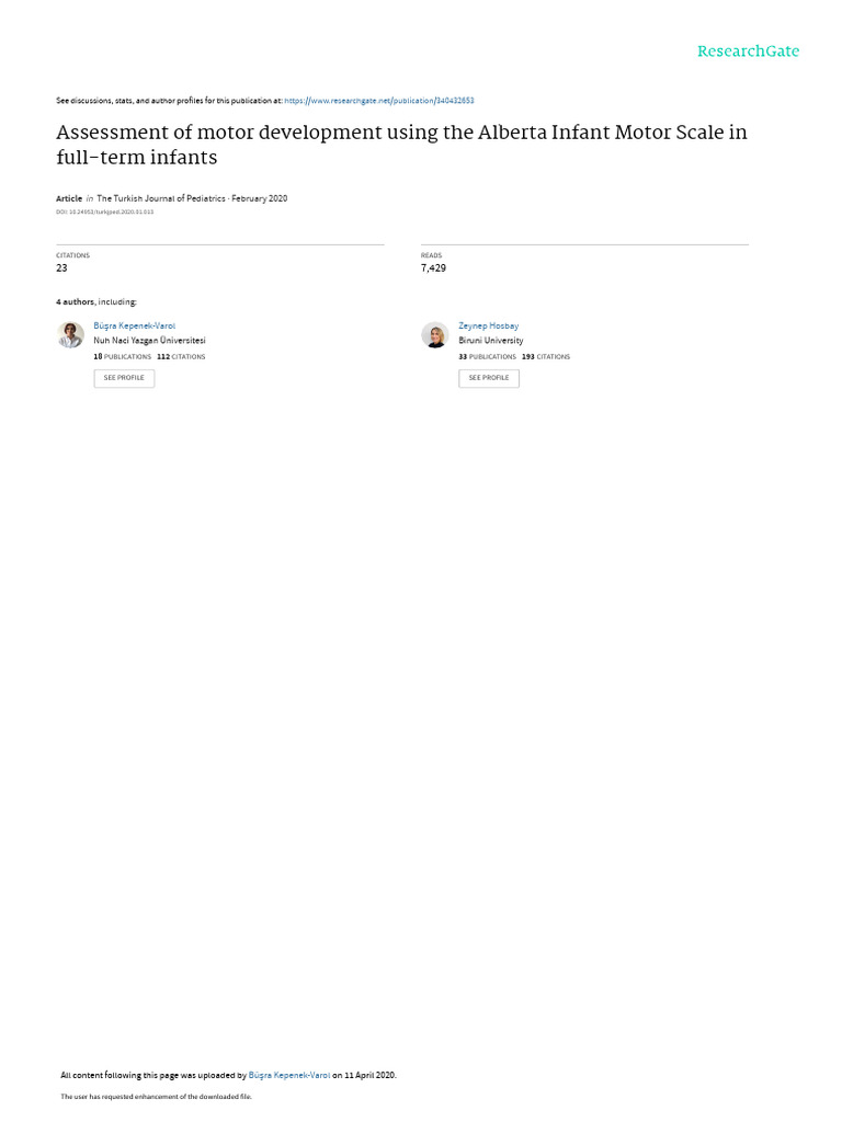 Alberta Infant Motor Scale Study | PDF | Physical Therapy
