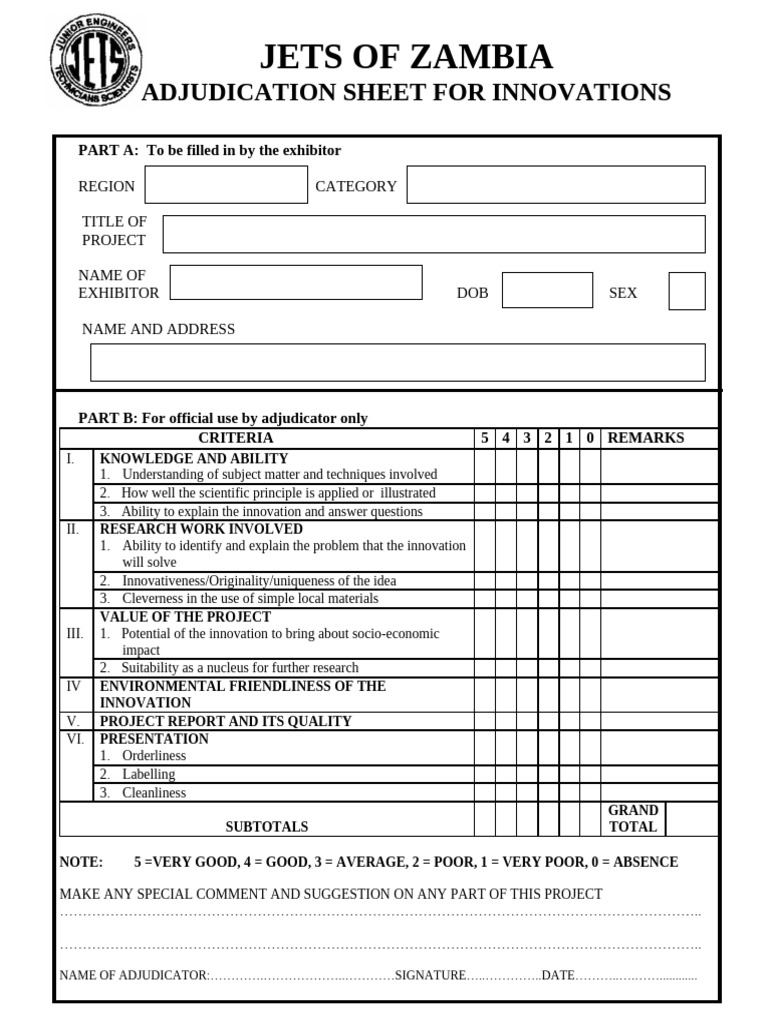 Adjudication Sheet For Innovation | PDF