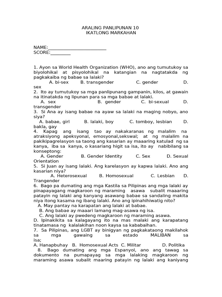 Araling Panlipunan 3RD Quarter Questionaire | PDF Araling Panlipunan 3RD Quarter Questionaire | PDF