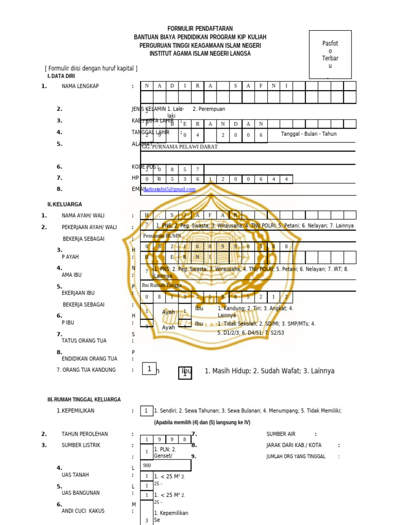 Formulir (KIP Kuliah) | PDF
