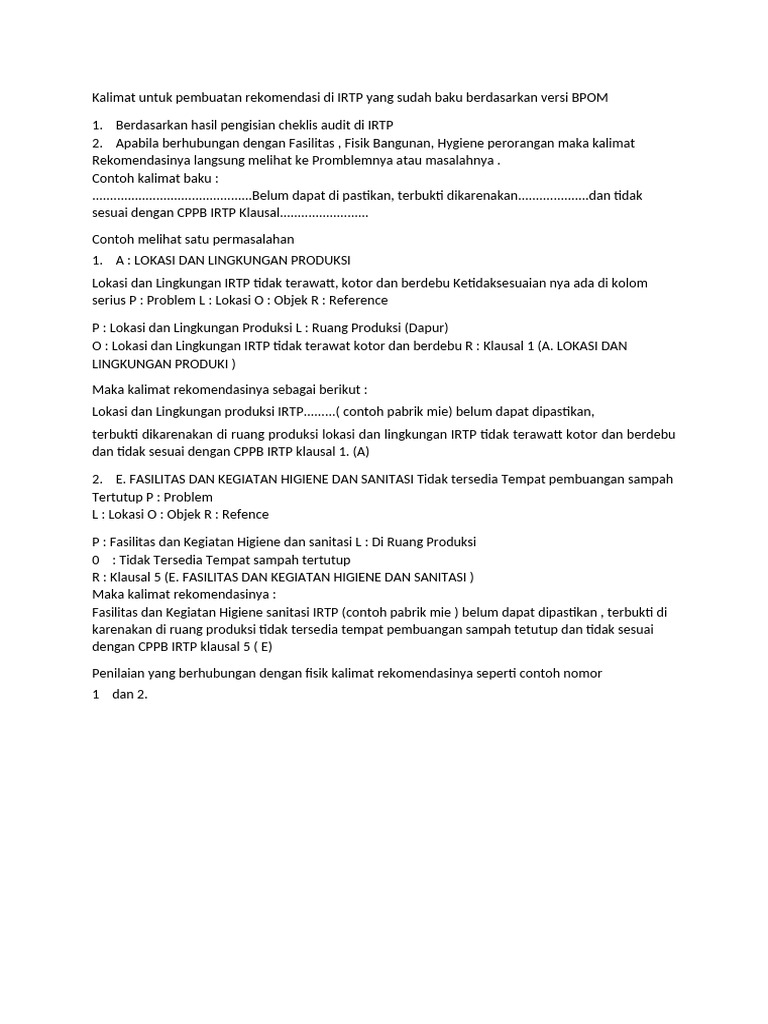 Rekomendasi Versi Bpom | PDF