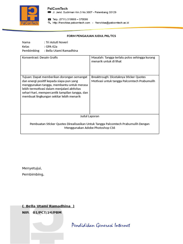 Form Pengajuan Judul PKL-TCS Baru | PDF