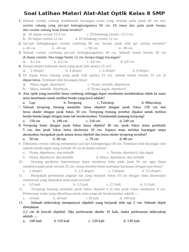 Soal Latihan Materi Alat OPTIK | PDF