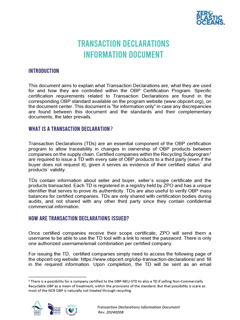 OBP Transaction Declarations Information Document Rev 20240208 | PDF ...