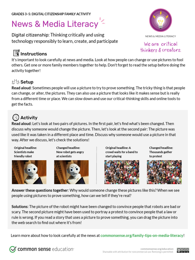 Family Activity - News & Media Literacy - Grades 3-5 | PDF