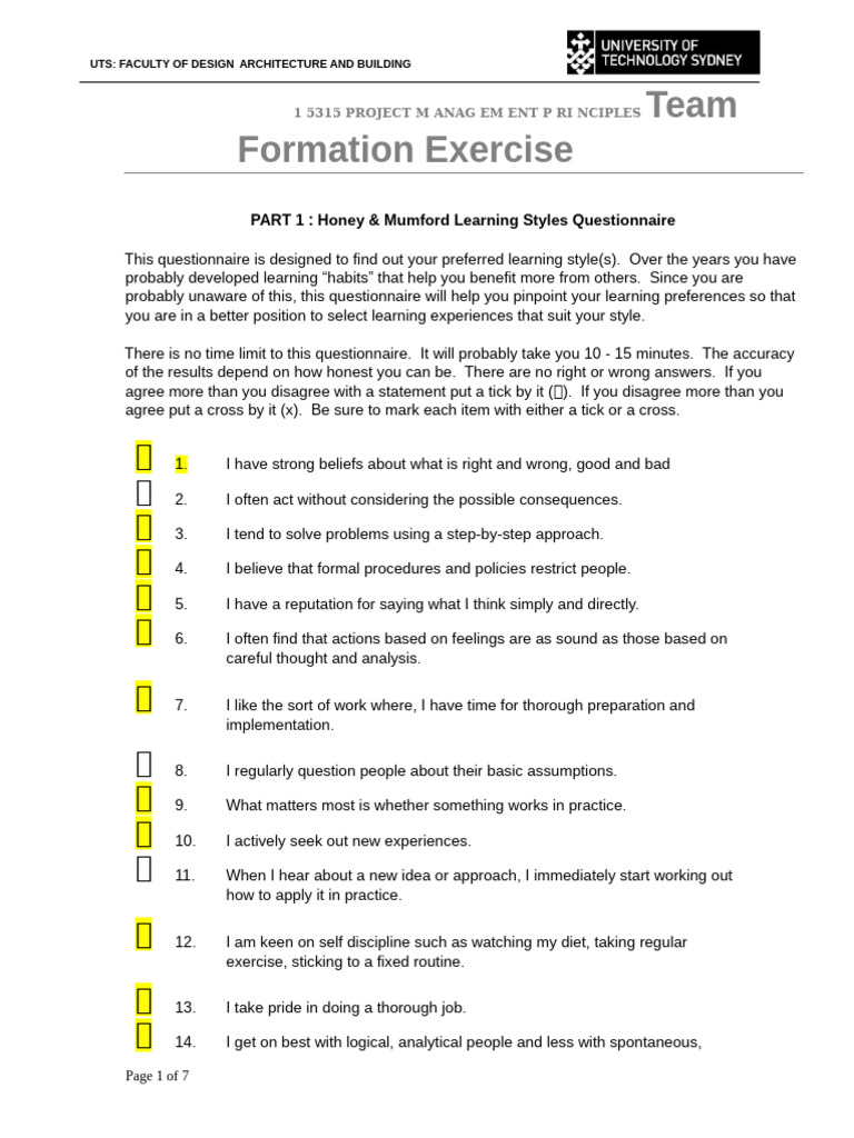 Honey & Mumford Learning Styles Questionnaire | PDF