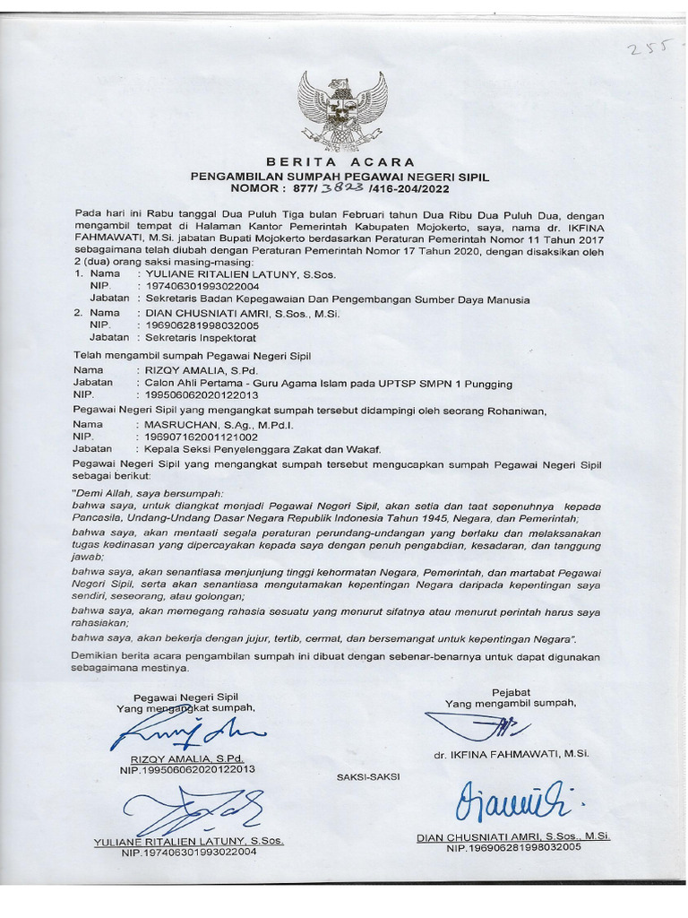 Berita Acara Pengambilan Sumpah PNS | PDF