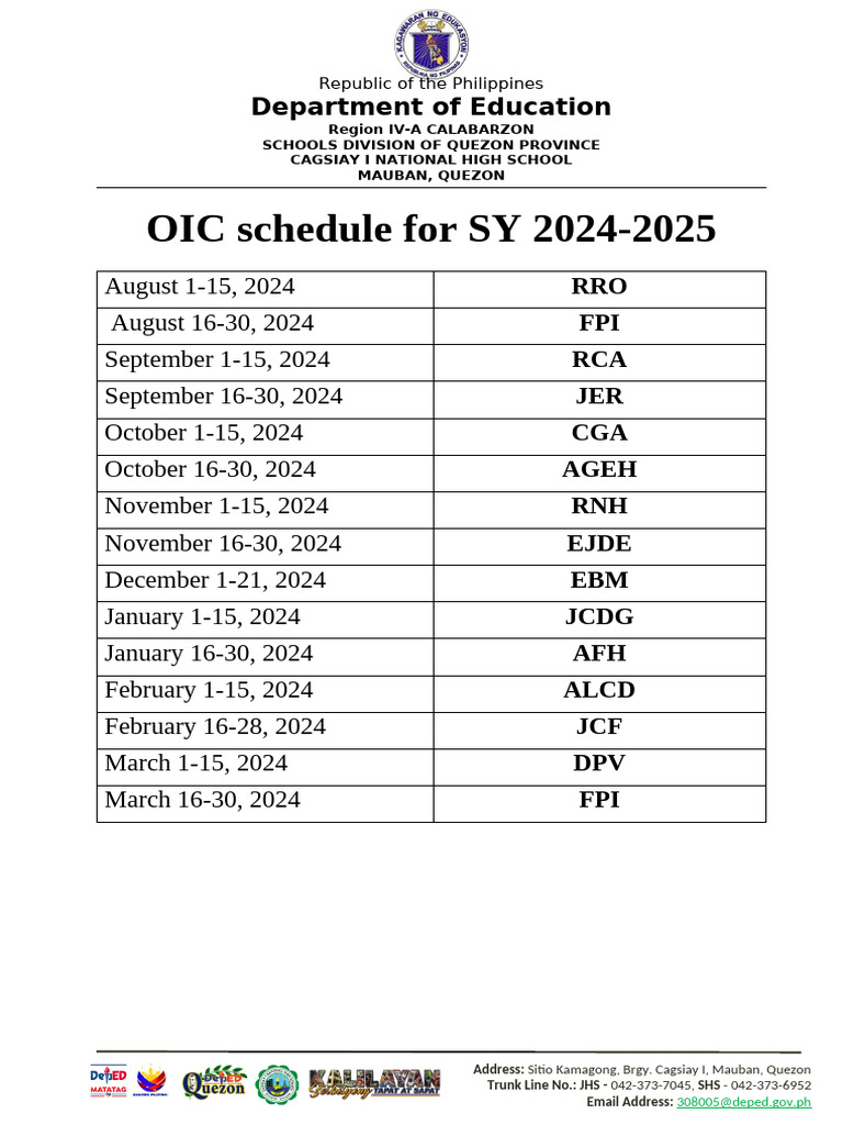 OIC Schedule 2024-2025 | PDF
