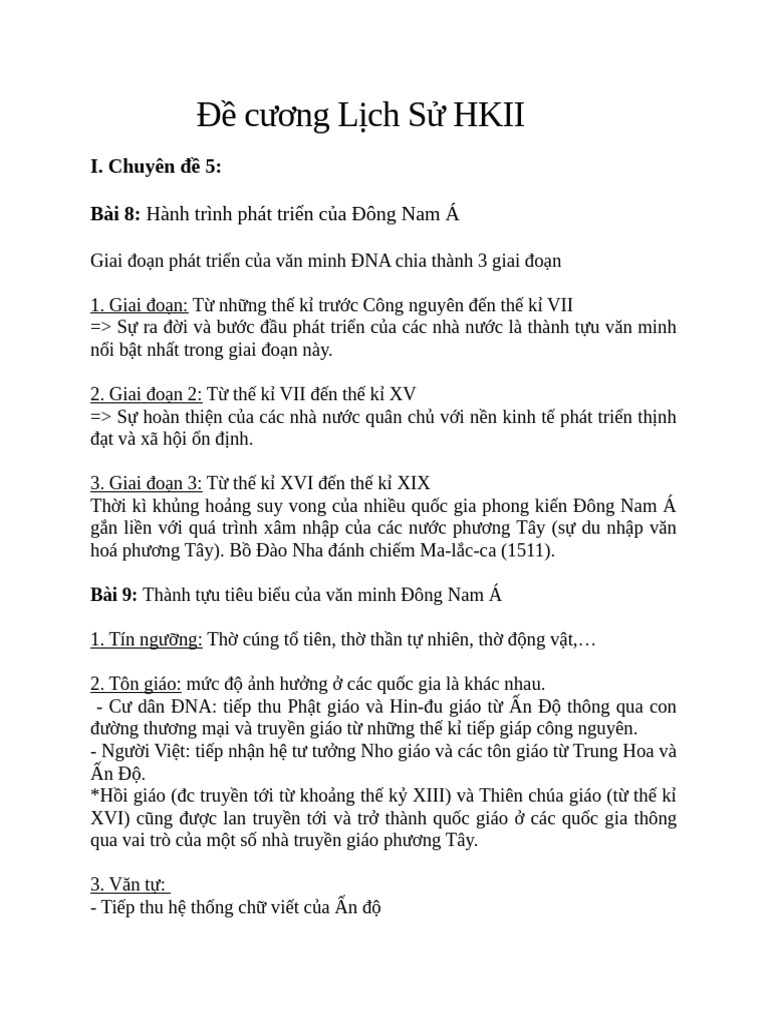 Đề cương Lịch Sử HKII | PDF