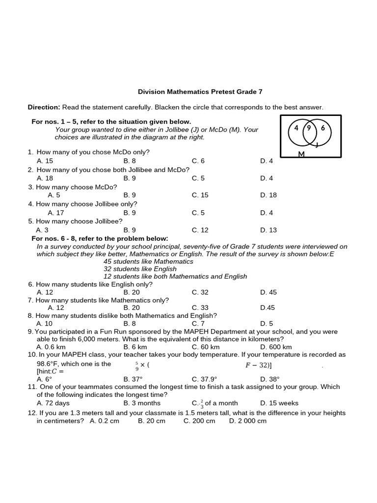Grade-7-DIVISION-MATEMATICS PRETEST2024 | PDF