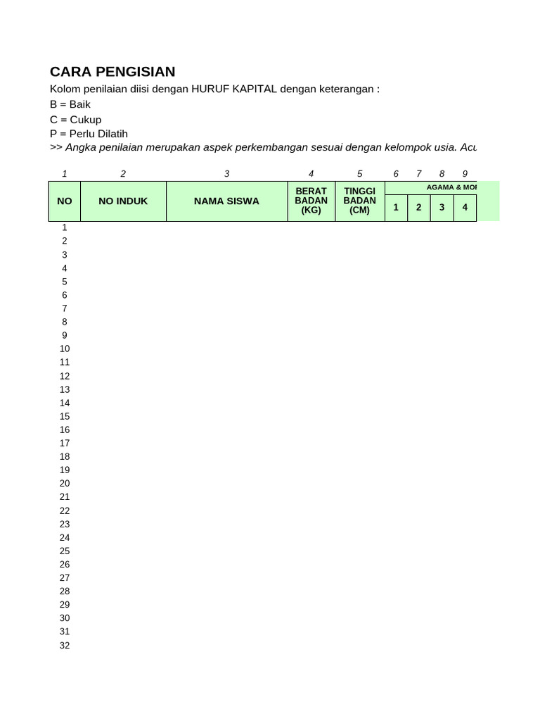 (PAUDI-TK-RA) Aplikasi Raport PAUD Otomatis Umur 4-5 Tahun | PDF