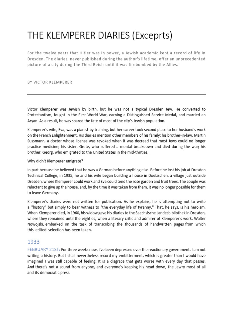 Klemperer - Dresden Diaries | PDF