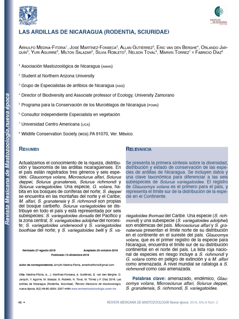 Las Ardillas de Nicaragua Rodentia Sciur | PDF