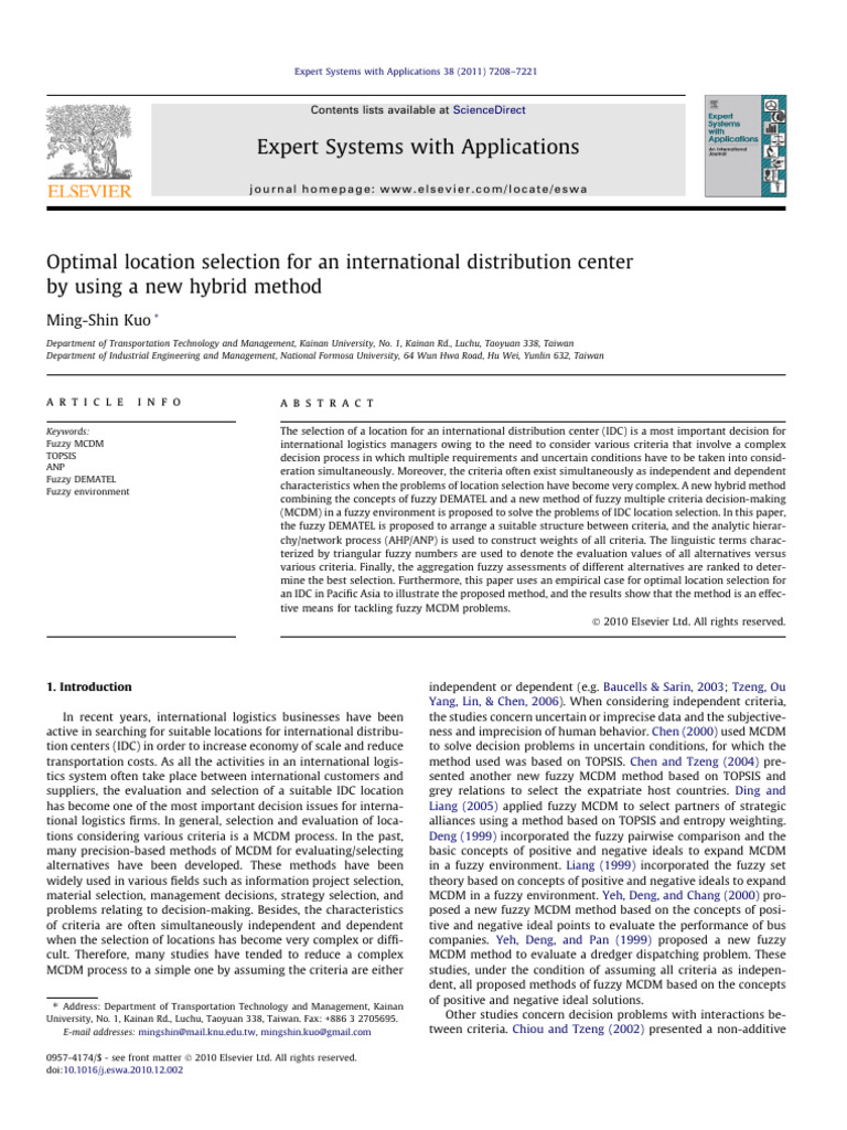 2011 - Optimal Location Selection For An International Distribution ...