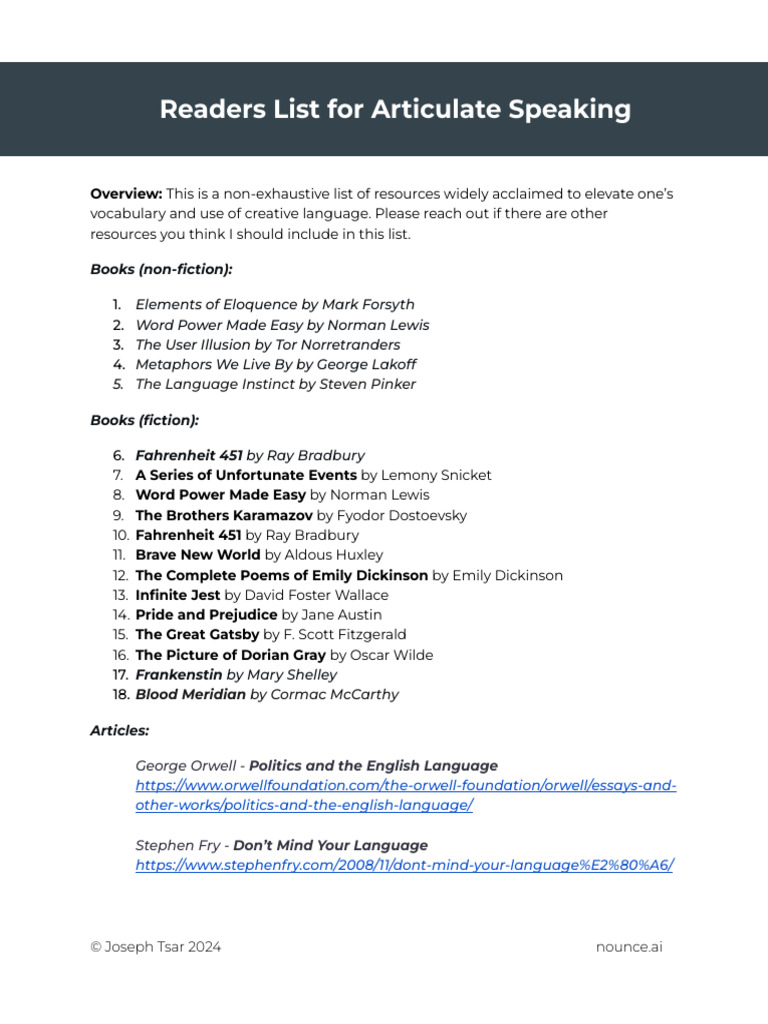 Reading For Articulate Speakers | PDF