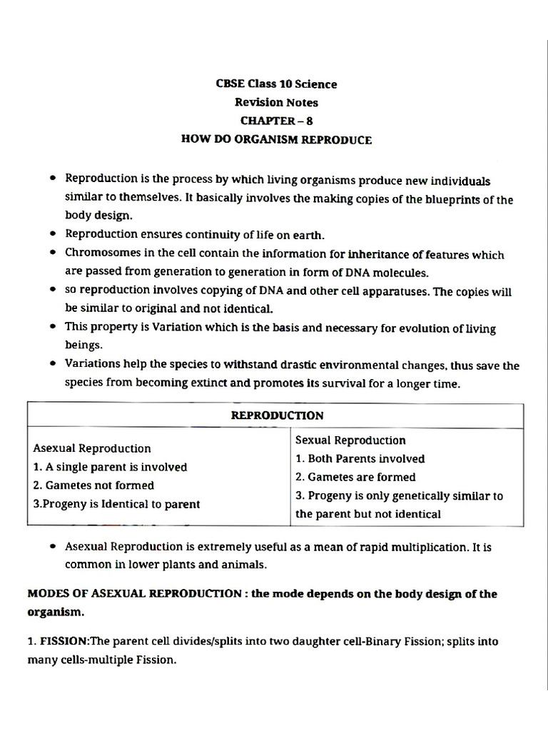 10 Science Notes 08 How Do Organisms Reproduce 1 | PDF