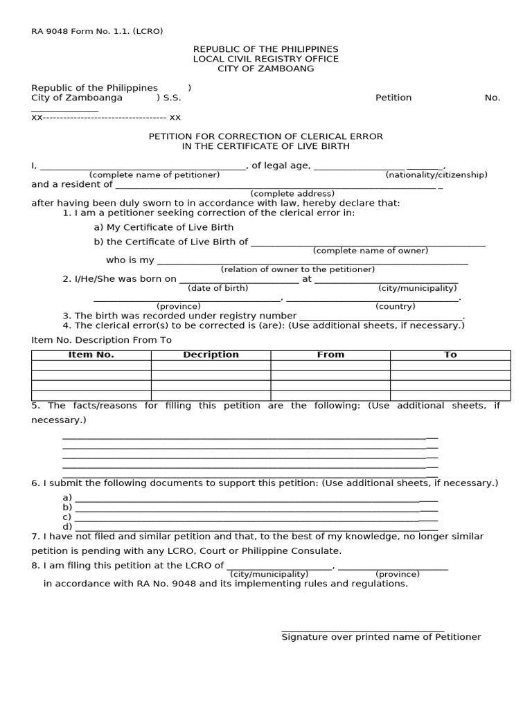 RA 9048 Form No 1 1 | PDF