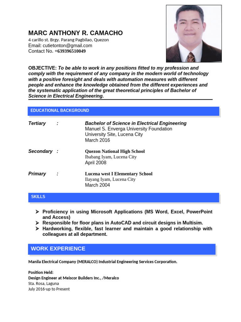 Marc Anthony Camacho CV | PDF