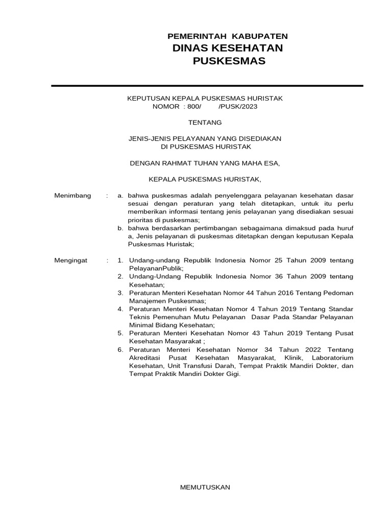 SK Jenis Jenis Pelayanan Upload | PDF