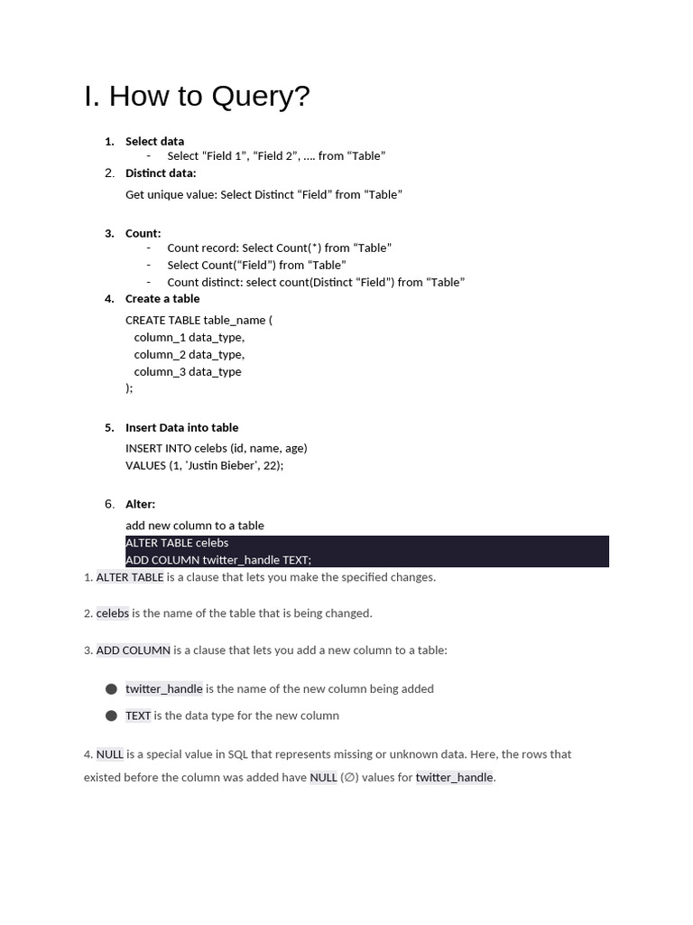 SQL Fundamental - DataCamp & Codeacademy | PDF