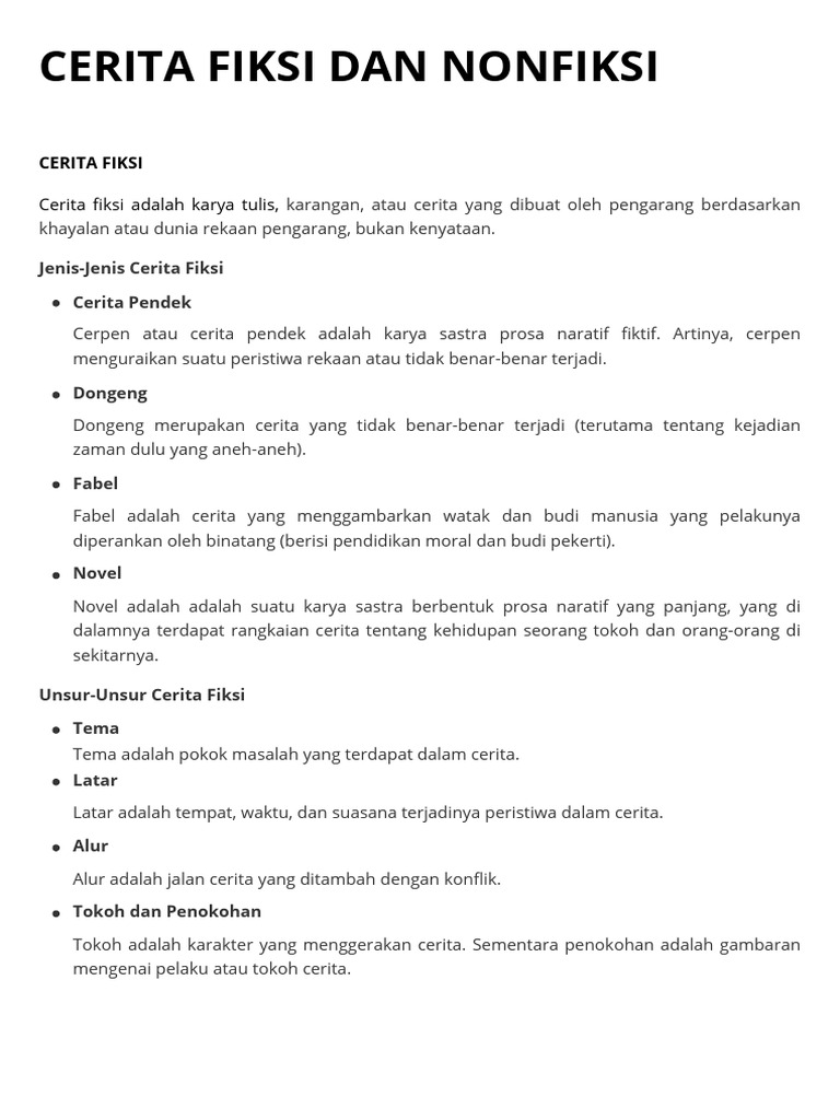 Cerita Fiksi Dan Nonfiksi | PDF