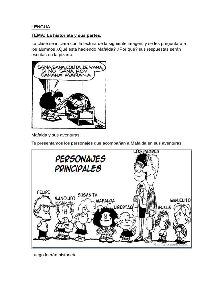 Plan de Clase de La Historieta y Sus Partes | PDF