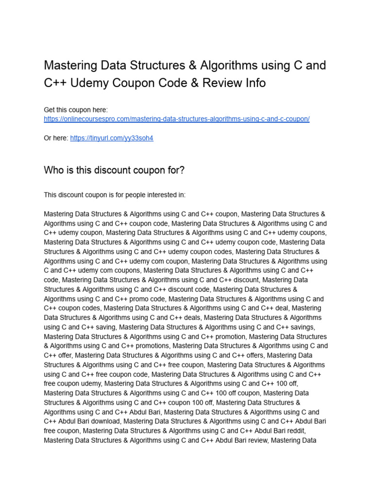 Mastering Data Structures & Algorithms Using C and C++ Udemy Coupon ... Mastering Data Structures & Algorithms Using C and C++ Udemy Coupon ...