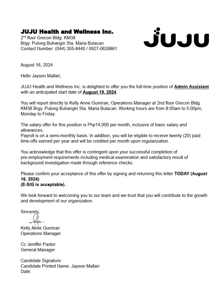 Jayson Mallari - Job Offer | PDF