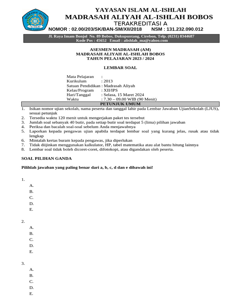 Contoh Kop Soal Am | PDF