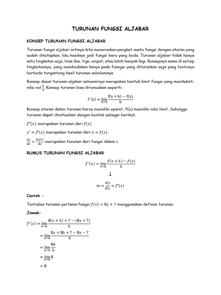 Turunan Fungsi Aljabar | PDF