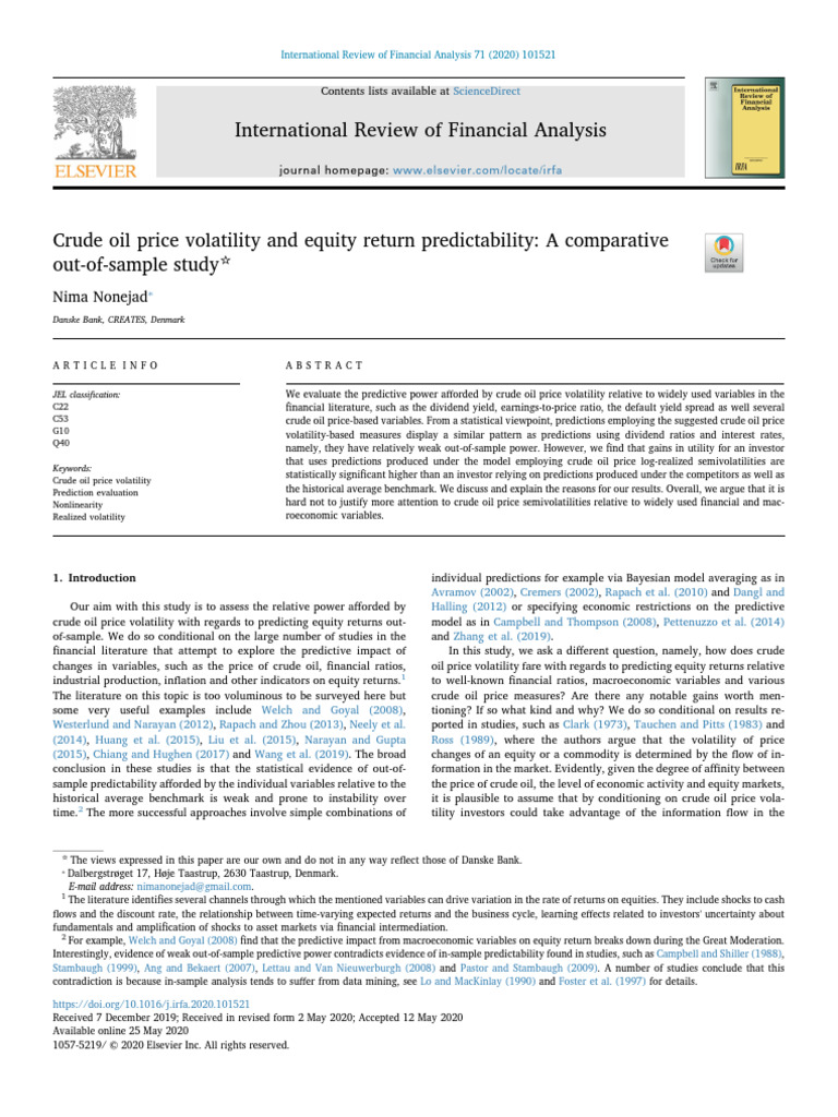 Crude Oil Price Volatility and Equity Return Predictability A Comparative | PDF