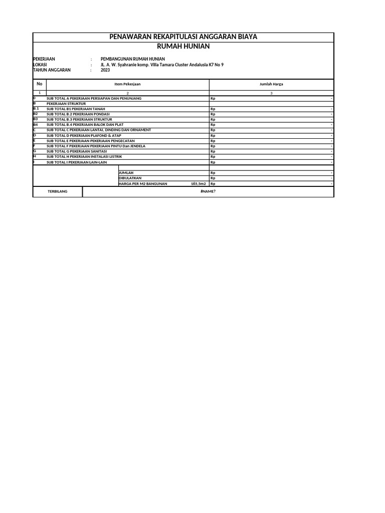 Penawaran Kontraktor RAB NM Project | PDF