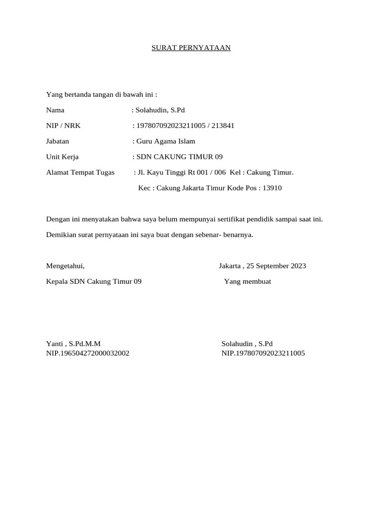 Surat Pernyataan Pengajuan Tamsil | PDF