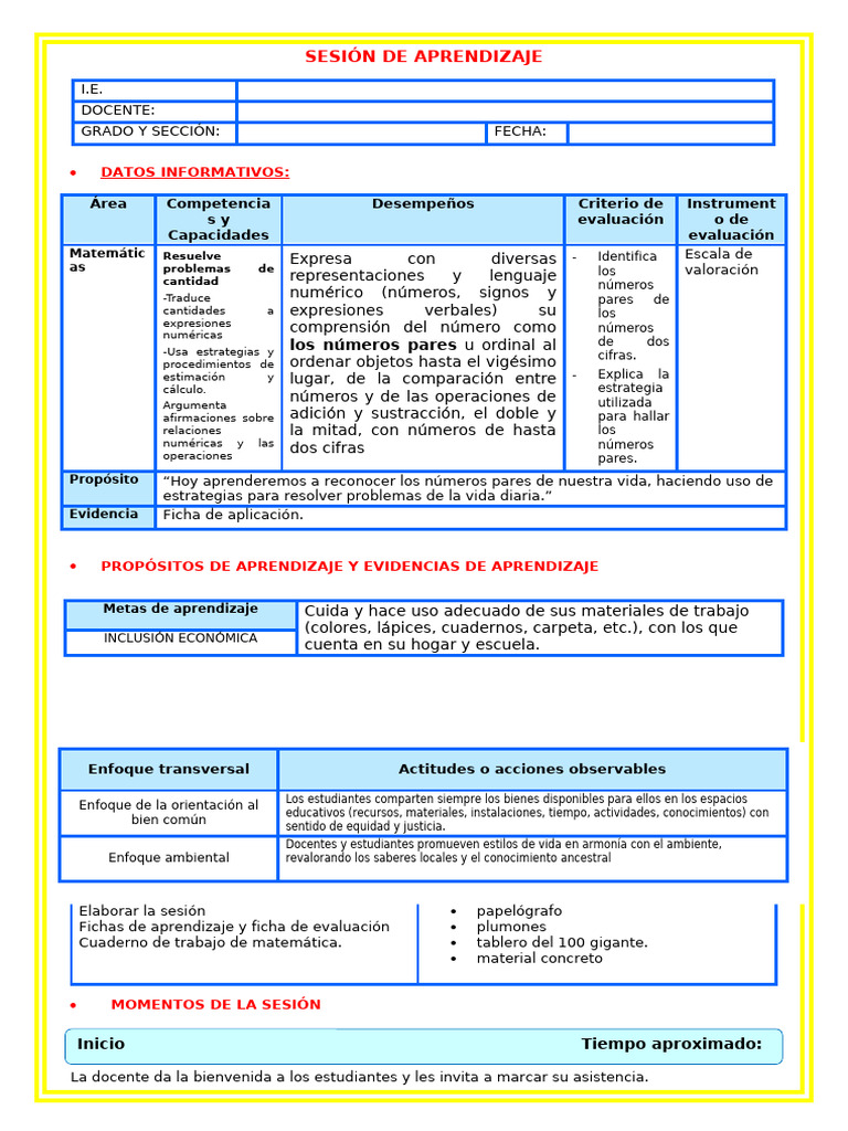 1º E7 s2 Sesion d2 Mat Numeros Pares | PDF