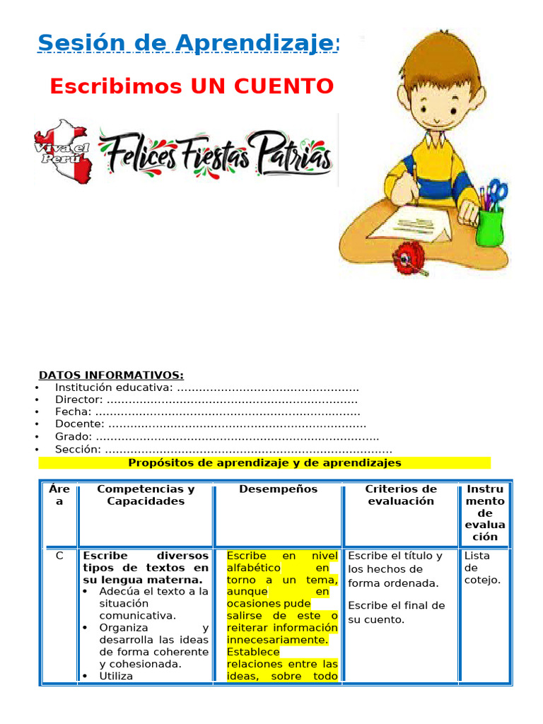 1° Sesión Día 3 Com Escribimos Un Cuento | PDF