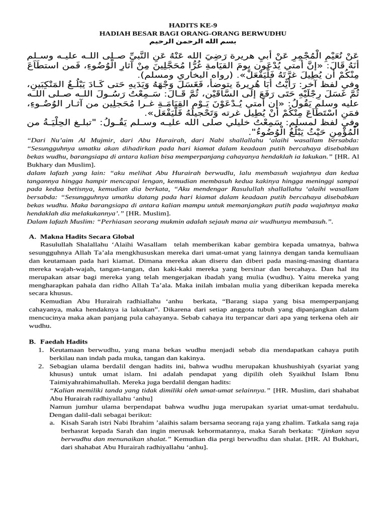 Hadits Wudhu: Keutamaan dan Faedah | PDF | Islamic Jurisprudence ...