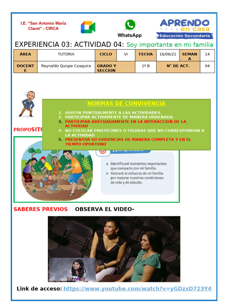 Semana 14 Actividad - 04 Soy Importante en Mi Familia | PDF