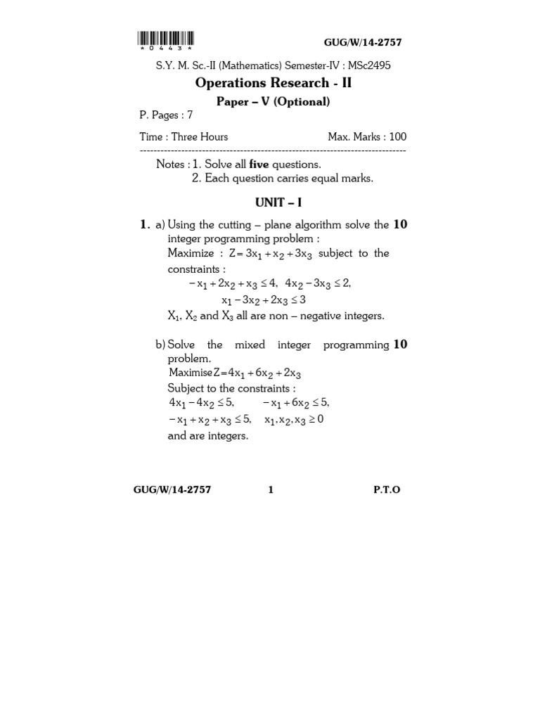 MSc2495 - Operations Research - II Paper - V (Optional) | PDF