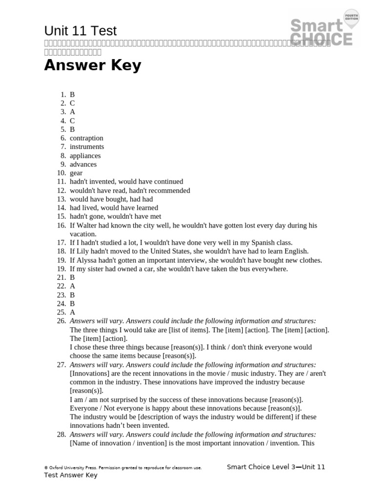 SC4e L3 Test U11 AnswerKey | PDF
