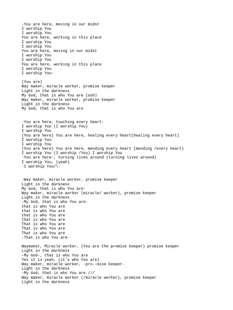 Waymaker Lyrics With Solo Markings | PDF