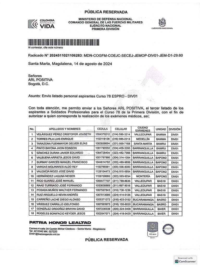 Tercer Listado Arl Positiva Div01 | PDF