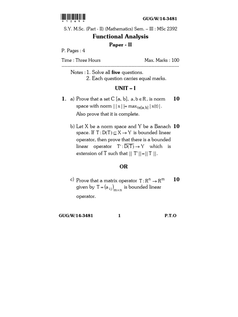 MSC 2392 - Functional Analysis Paper - II | PDF