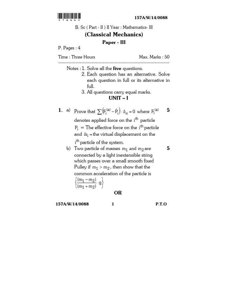 Mathematics - III (Classical Mechanics) Paper - III | PDF