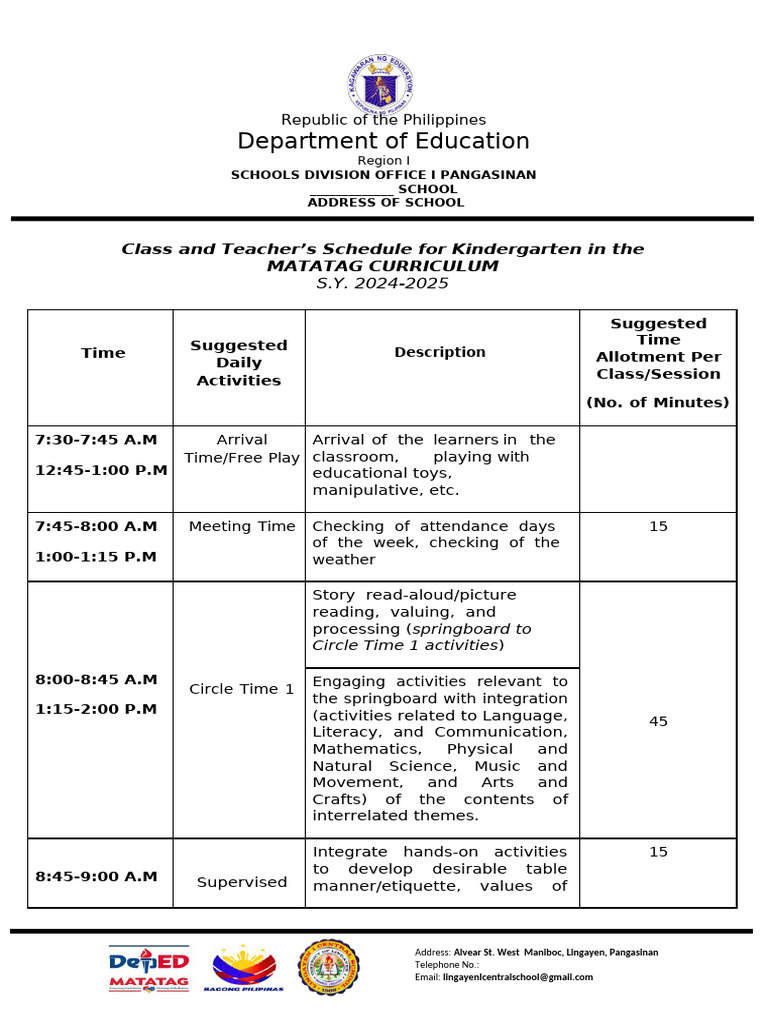 Matatag Class Schedule